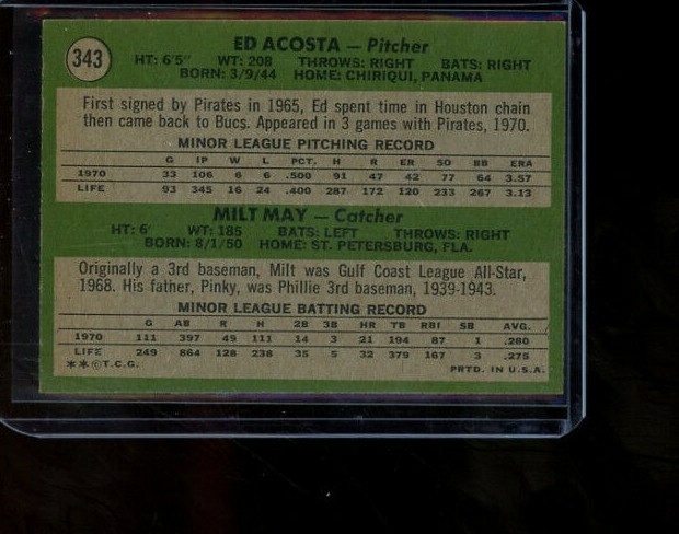 1971 Topps Card # 343 Pirates Rookies - Ed Acosta / Milt May | eBay