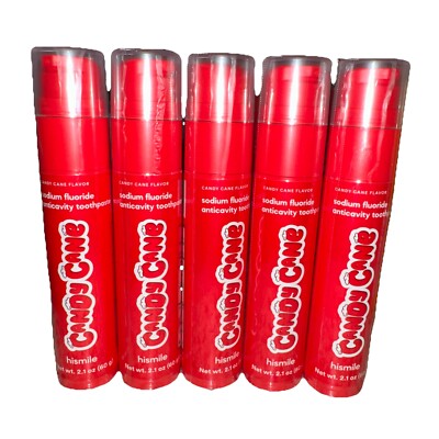 (x5) HISMILE 2.1oz CANDY CANE FLAVOR FLUORIDE TOOTHPASTE-EXP. -Aug 2026 ...