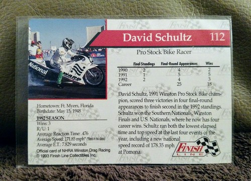 Dave Schultz Champion Drag Racer Signed Playing card #112 1992 Pro ...