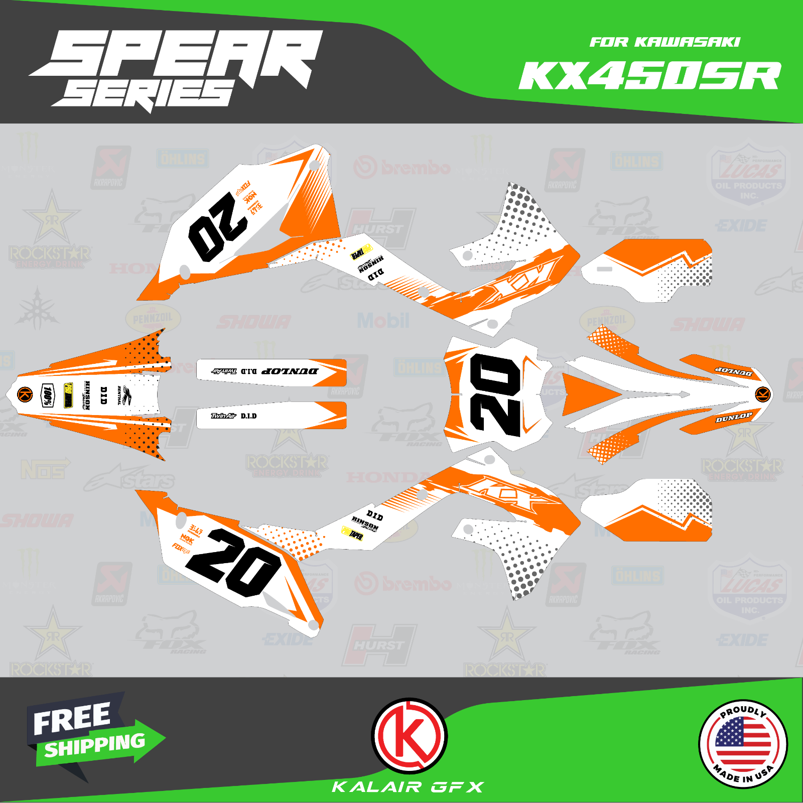 Graphics Decal Kit for Kawasaki KX450SR 2022 2023 2024 Spear - Orange ...