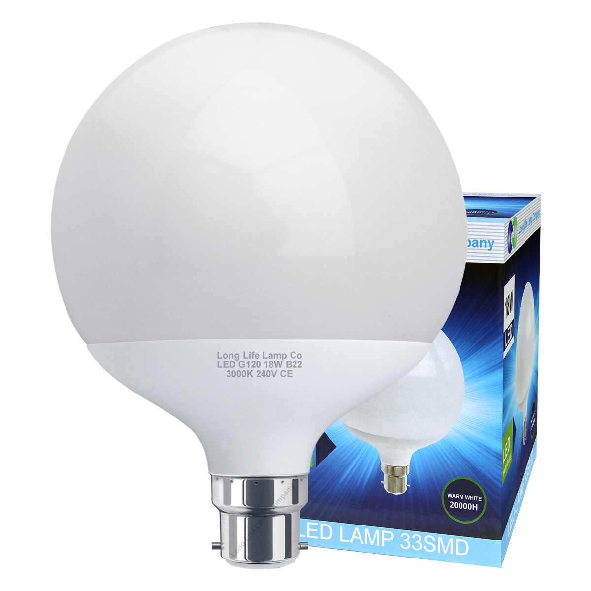 LED Globe Light Bulb 18W B22 Replacement for 162w Warm White Energy ...