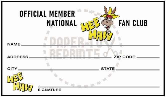 HEE HAW FAN CLUB MEMBERSHIP CARD - VINTAGE FANTASY | eBay