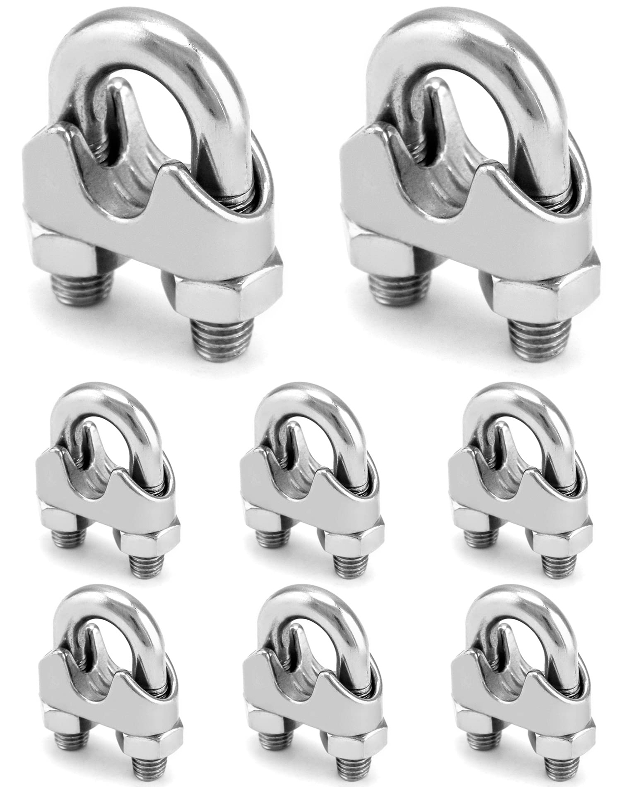 8 Pack 1/2Inch Stainless Steel Wire Rope Cable Clamp U Bolt Saddle ...