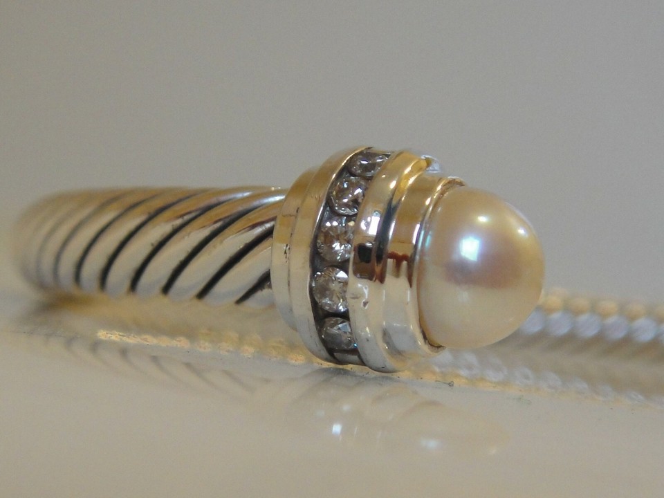 $950 DAVID YURMAN SS PEARL DIAMOND BRACELET | eBay