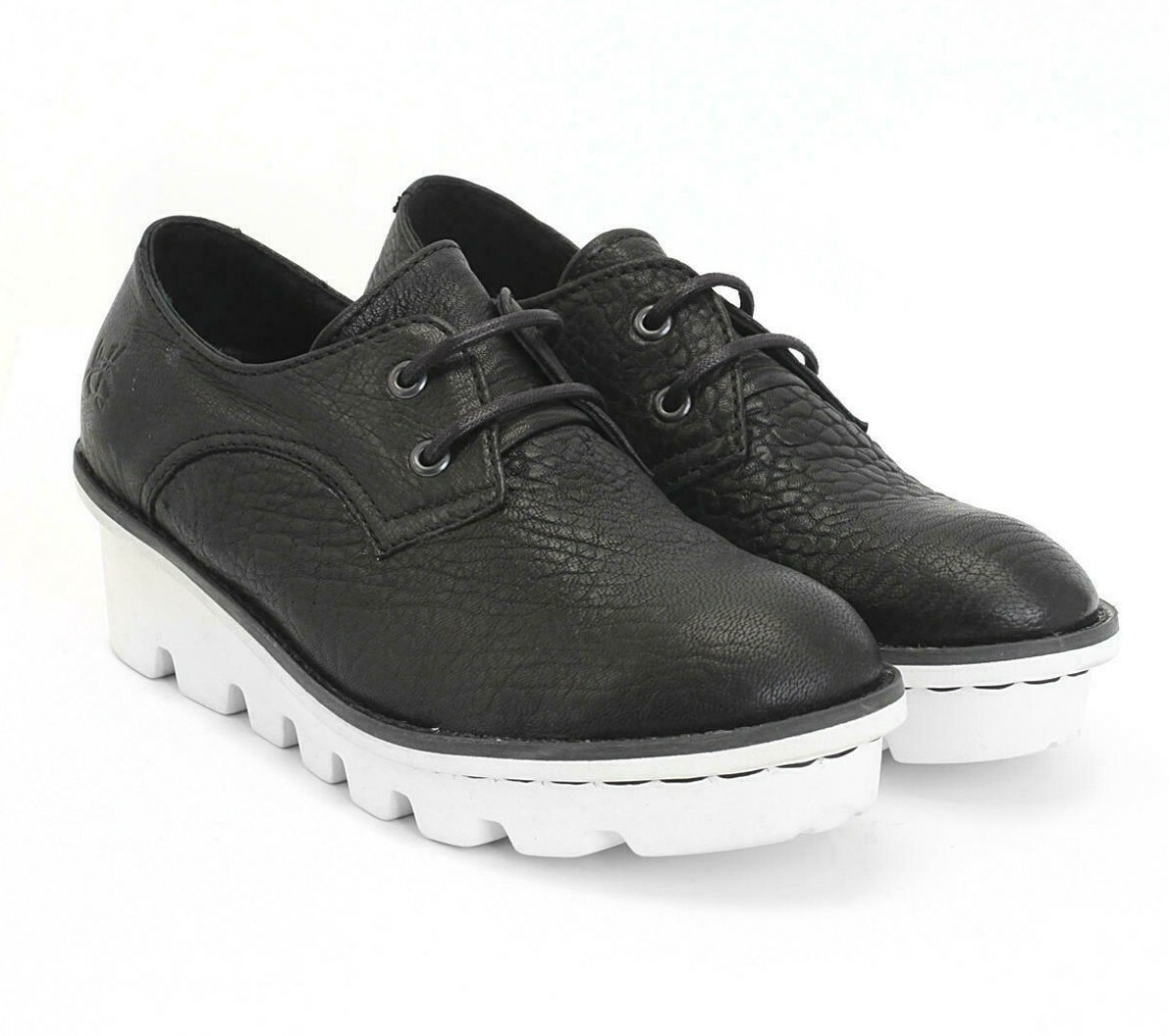 JOHN FLUEVOG SHOES ATV PATROL CHUNKY WEDGE LACE-UP OXFORD BLACK LEATHER ...