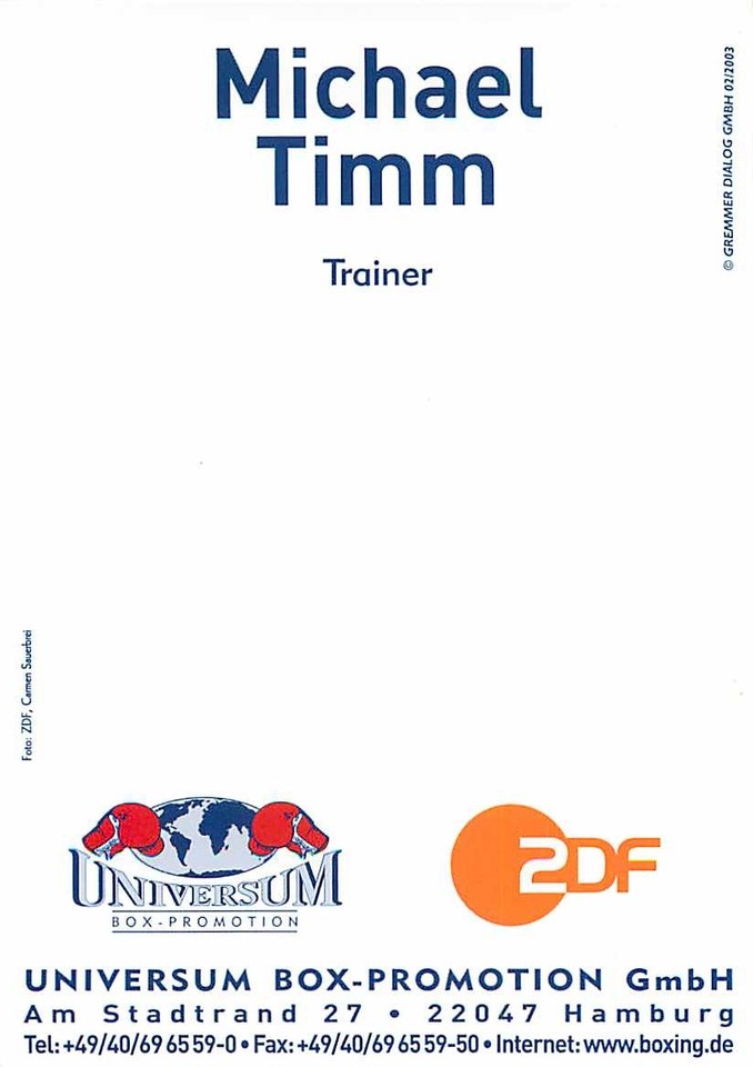 Michael Timm Autogrammkarte - Boxtrainer Universum Box-Promotion | eBay
