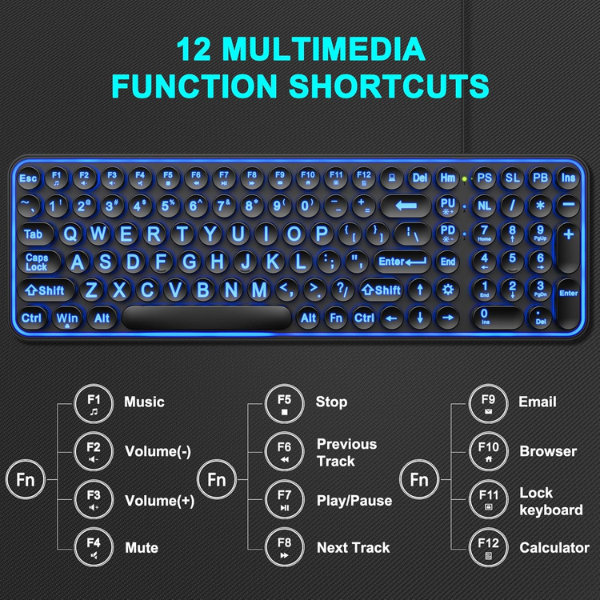 Large Print Backlit Keyboard, Wired USB Lighted Computer Keyboard with ...