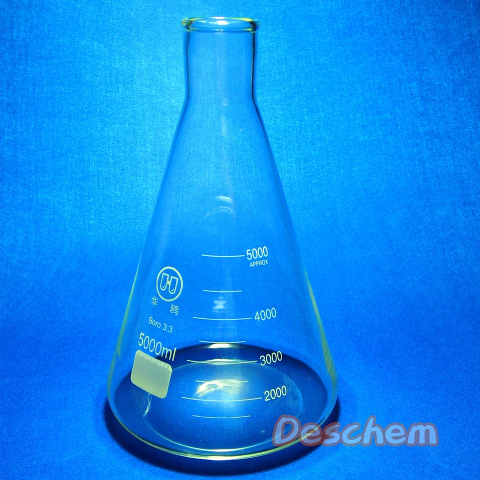 5000ml Glass Erlenmeyer Flask 5L Laboratory Conical Bottle W/Normal ...