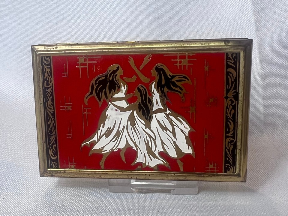 Clover Musical Compact Dancers Vtg Wind Up Music Box Mirrored Vanity ...