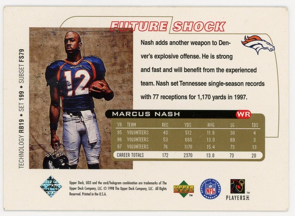 Marcus Nash Future Shock 1998 Uper Deck Denver Broncos NFL Football ...