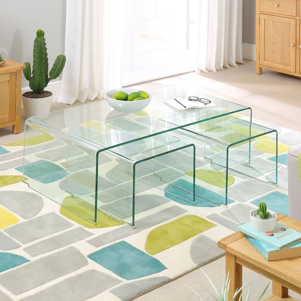 Geo-Glass Coffee Table with 2 Nest Tables - GG93 | eBay