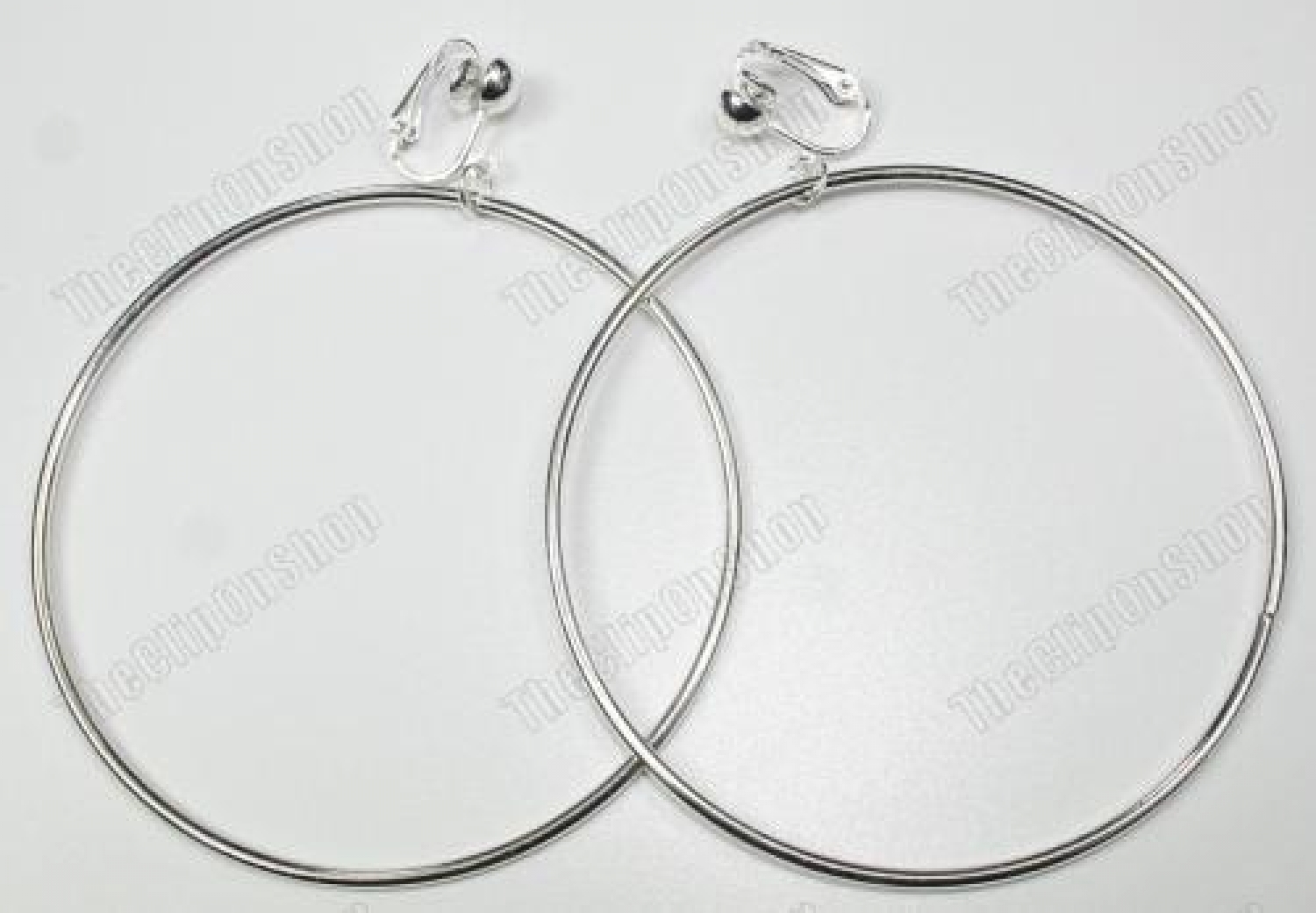 CLIP ON 7cm BIG HOOPS giant HUGE HOOP EARRINGS silver plated clips ...