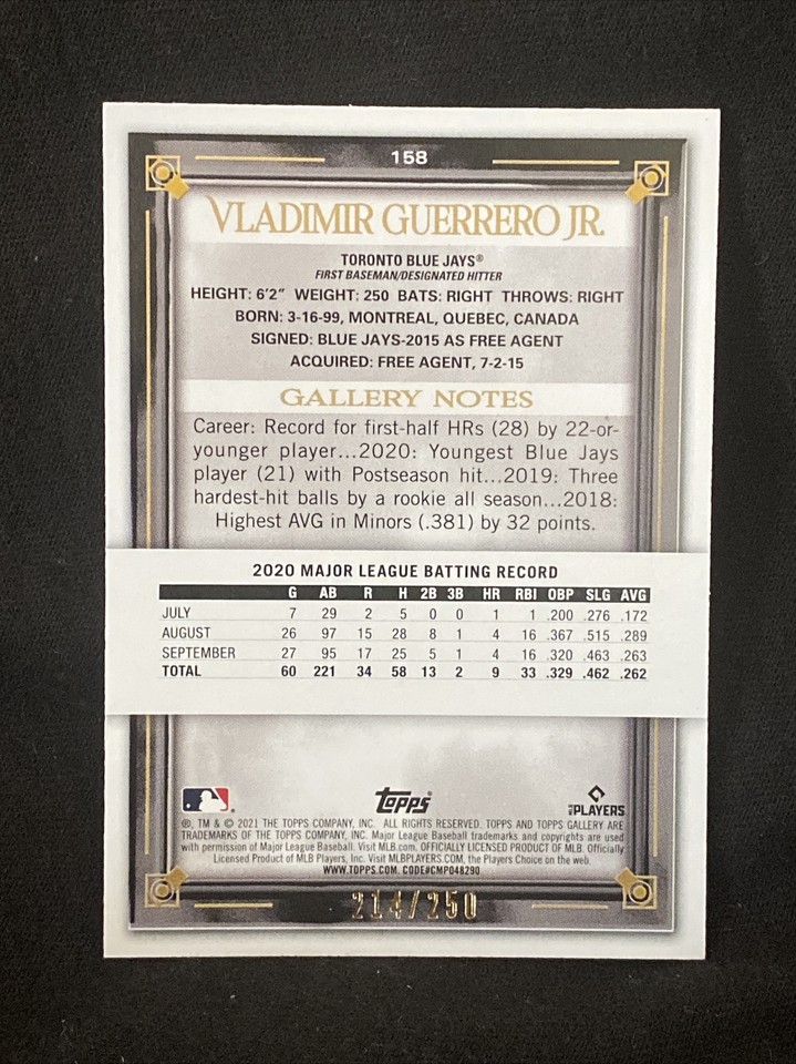 2021 Topps Gallery Private Issue Vladimir Guerrero Jr 158 Toronto Blue ...