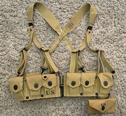 WW2 US 1942 rifle belt with suspenders and first aid medical pouch ...