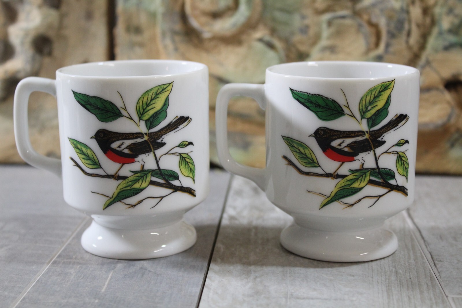 Vintage 6 oz Red Bird Pedestal coffee cups set of 2 double sided ...