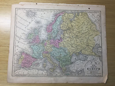 1852 Mitchell's School Atlas Map Of EUROPE, hand colored map | eBay