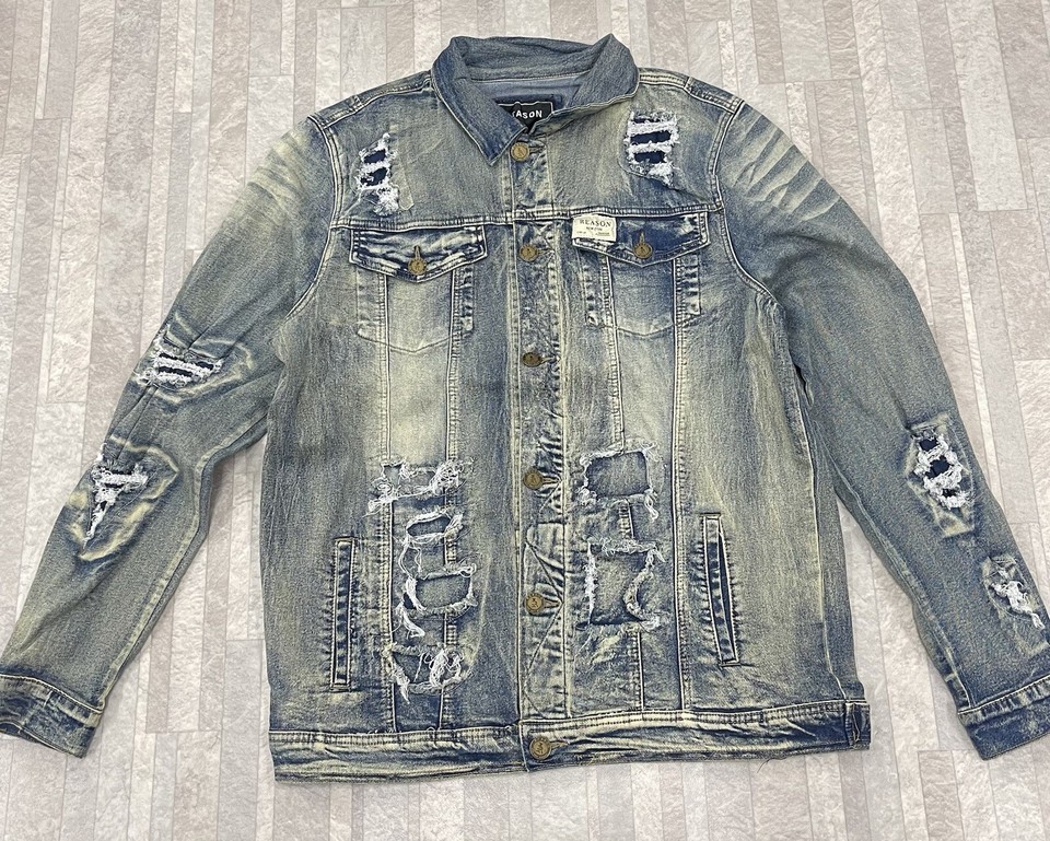 NWT Reason Clothing Sandy Distress Denim Jacket Size: XL | eBay