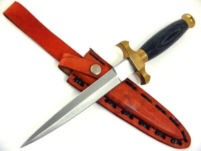 Black wood Handle Double Edge Dagger Blade Hunting Knife with Leather ...