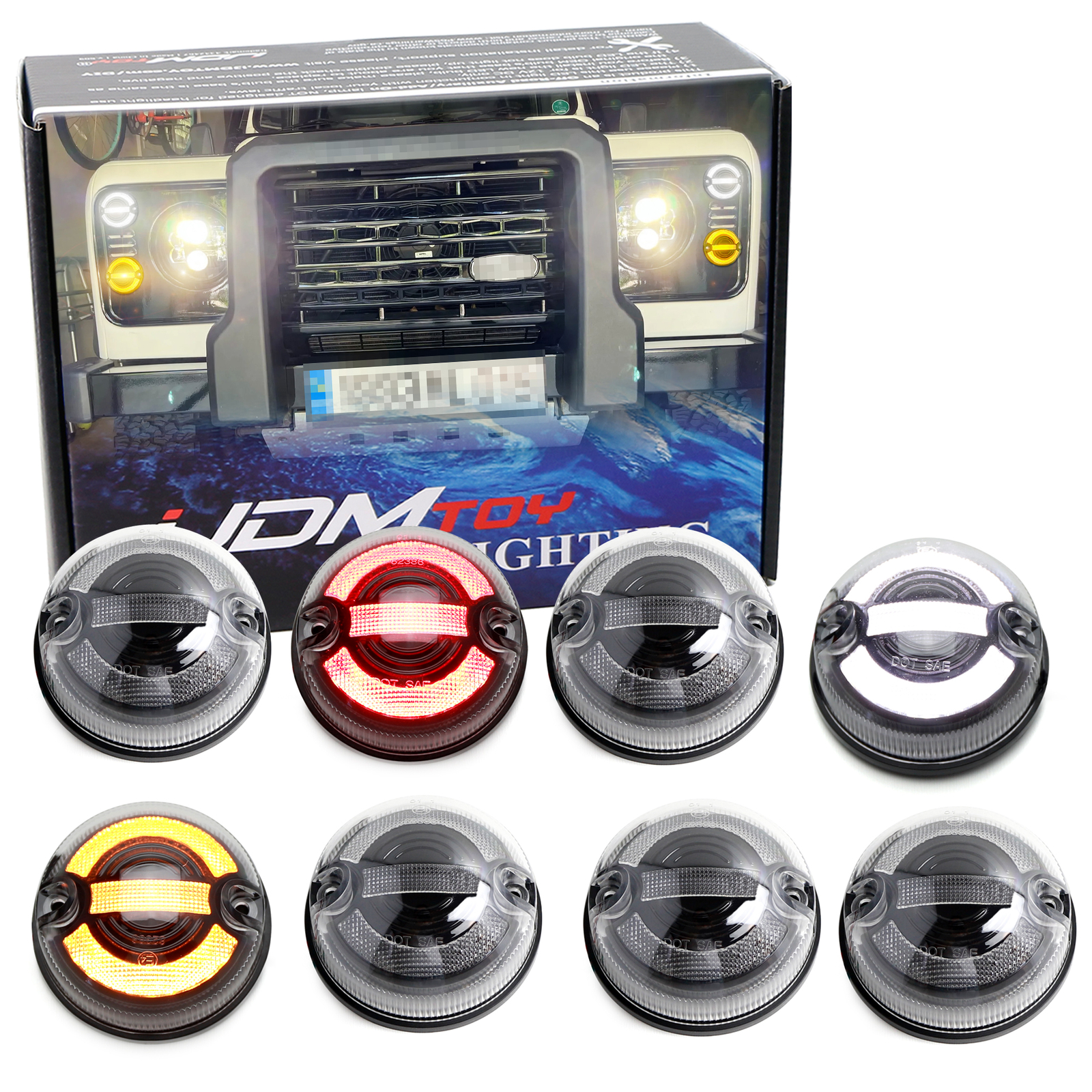 8pc 73mm Clear Amber/White/Red Full LED Front & Rear Lighting Kit For ...