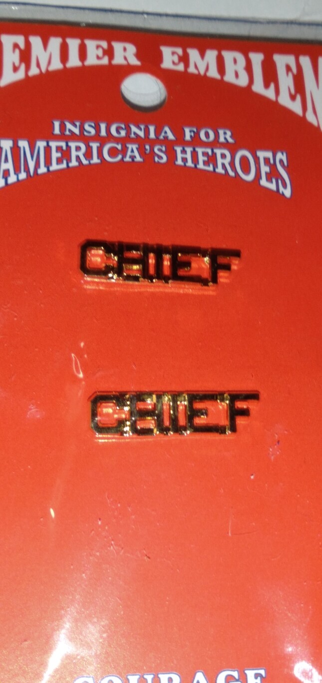 Chief Collar Pin Set Gold Cut Out Letters Fire Dept Police Rank P2208G ...