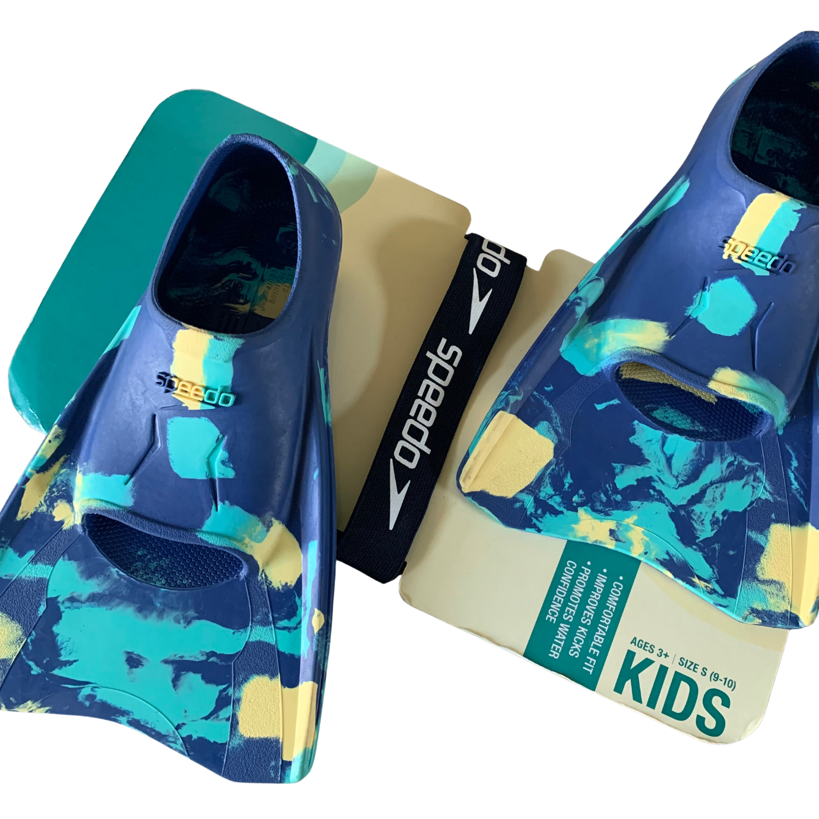 Speedo Kids Swim Fins Aqua Marble Size 9-10 Flippers Training Short ...