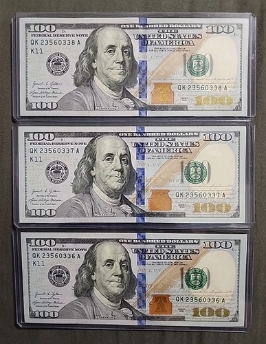 (3) $100 Dollar Bills Consecutive Serial Numbers, 2021 (Uncirculated ...