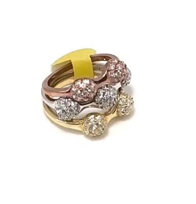 3PCS, TRI COLOR STACK RINGS PAVE CRYSTALS BALLS, STERLING SILVER (.925 ...