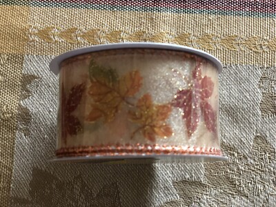 Fall Autumn Colors Leaves Gold Glitter Sheer Wired Ribbon 1 1/2" | eBay