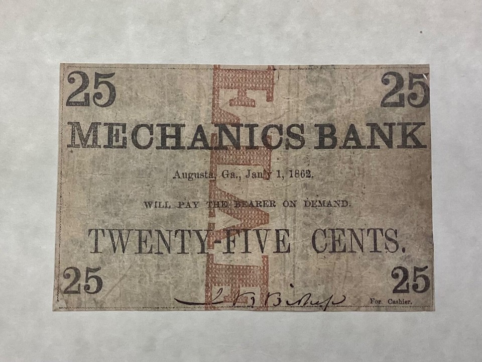 ~1862 Mechanics Bank Augusta, Georgia 25 Cents Civil War Fractional ...