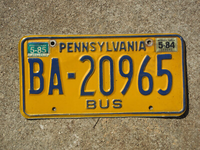 1985 Pennsylvania Yellow Bus License Plate PA Penna Tag BA 20965 | eBay