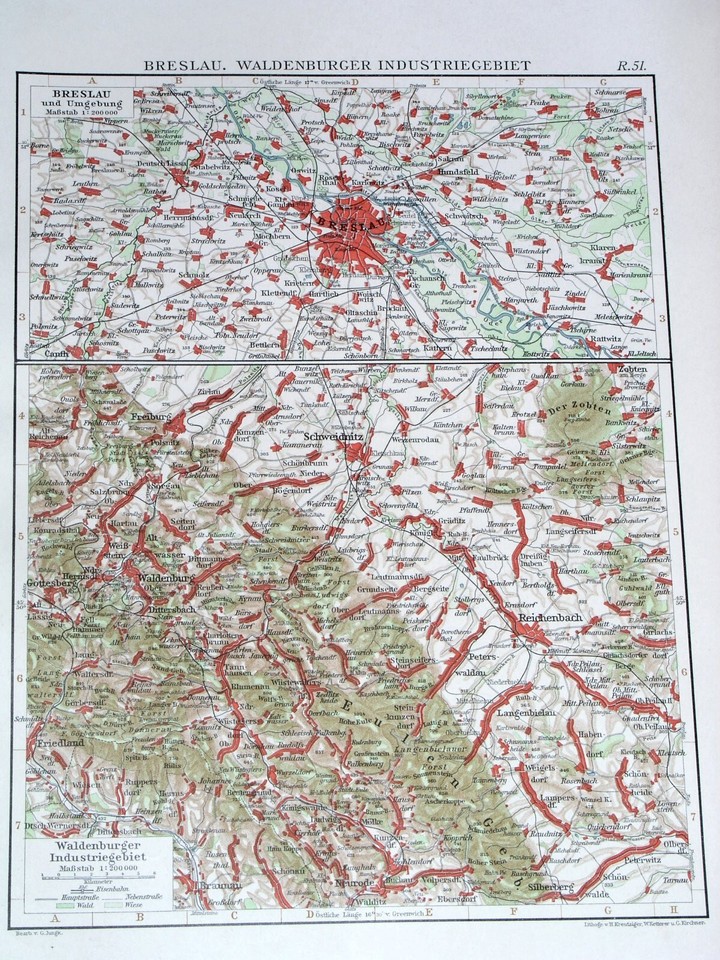 1930 VINTAGE MAP OF SILESIA BRESLAU WROCLAW WALDENBURG WALBRZYCH ...