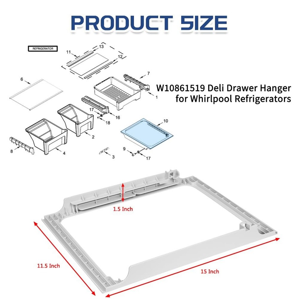 [Upgraded] W10861519 Deli Drawer Hanger, Refrigerator Meat Drawer Shelf ...