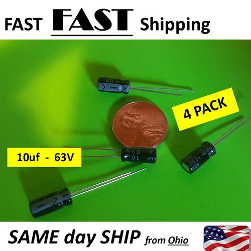 4 pack small capacitor - VALUE = 10uF (10 micro farad) & 63V max. | eBay