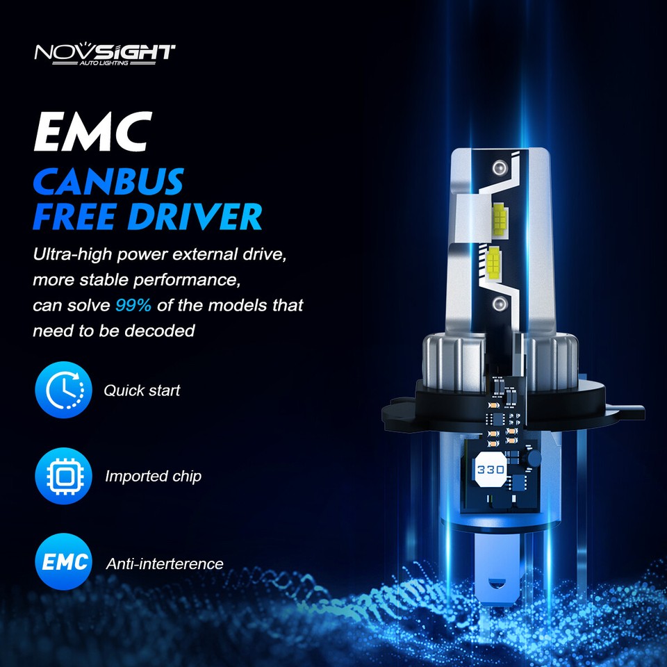 NOVSIGHT H4 LED Headlight Bulbs Kit High Low Beam 6500K White Super ...