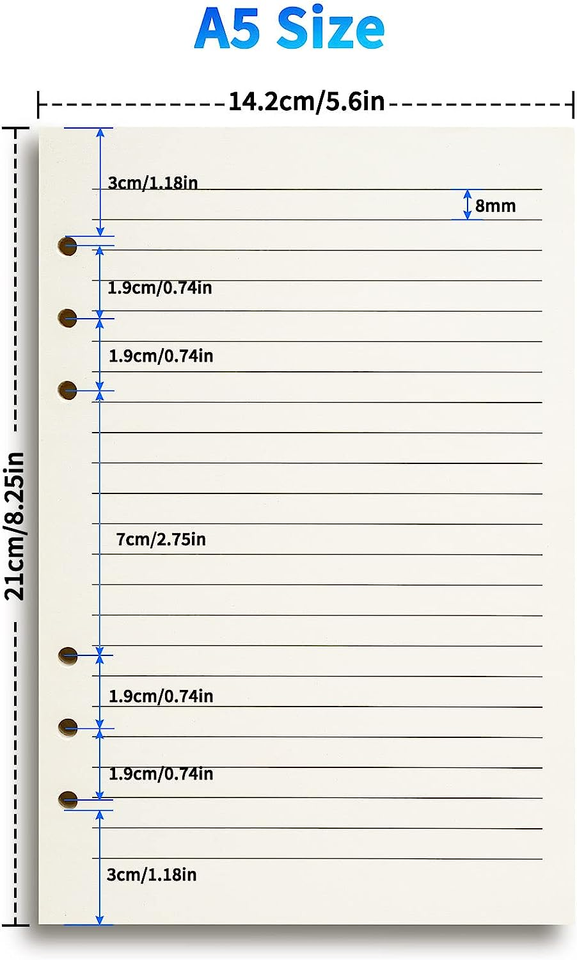 A5 Refillable Paper A5 Line Refill Paper A5 Binder Refills for 6-Ring ...