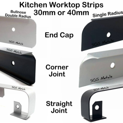 Kitchen WORKTOP STRIPS Edge Trim End Cap Corner Straight Joint Black or ...