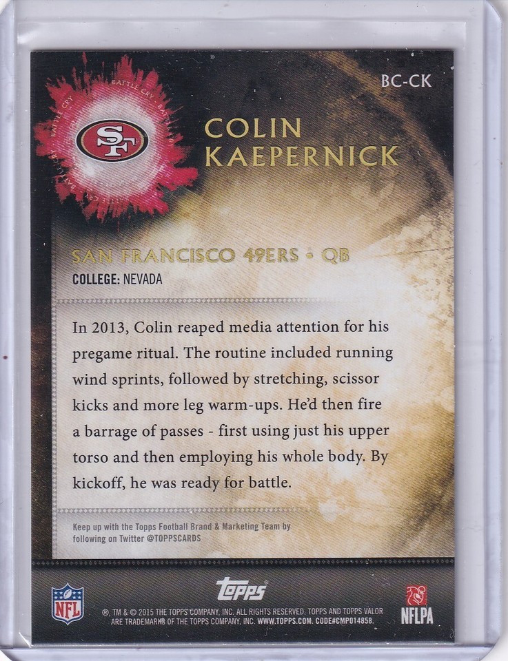 COLIN KAEPERNICK 2015 Topps Valor Battle Cry #BCCK 49ers | eBay