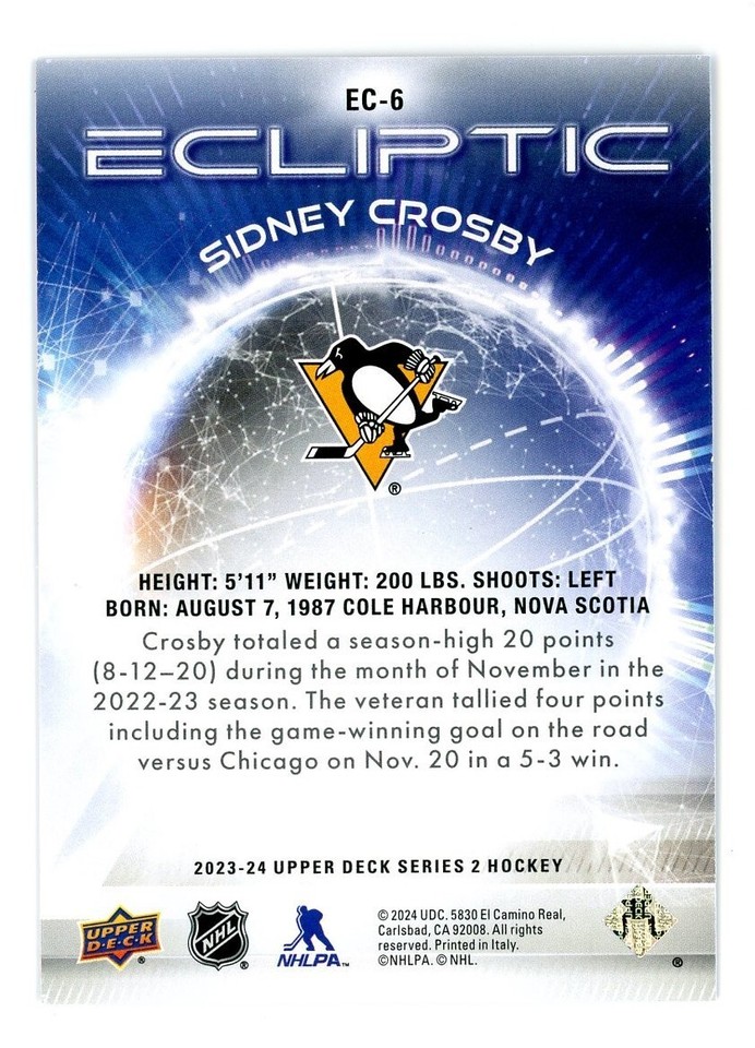 2023-24 Upper Deck Series 2 Ecliptic Sidney Crosby #EC-6 | eBay