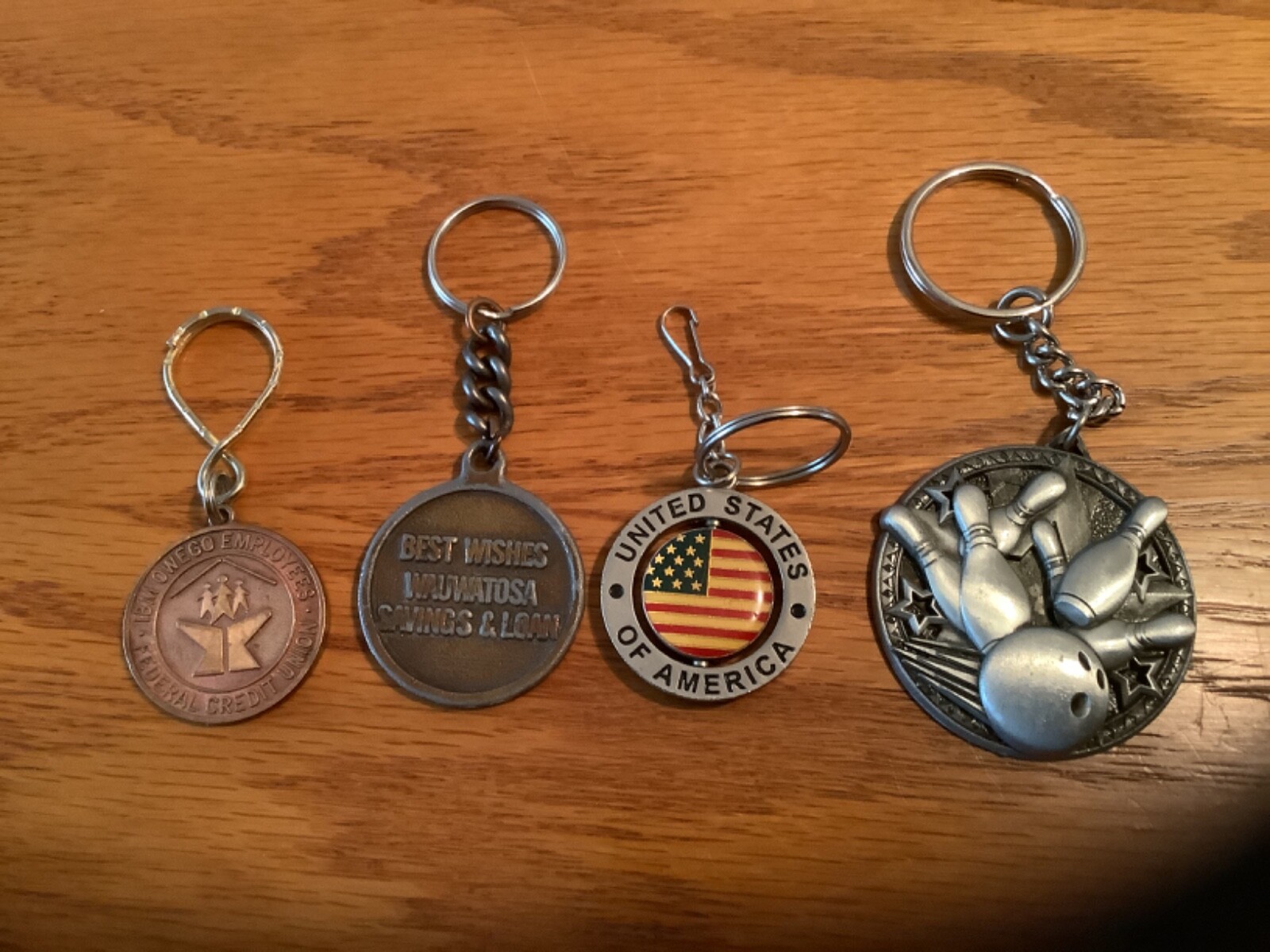 Vintage Lot of 4 Keychains U.S.A. Flag Swivels- USBC Bowling- IBM ...