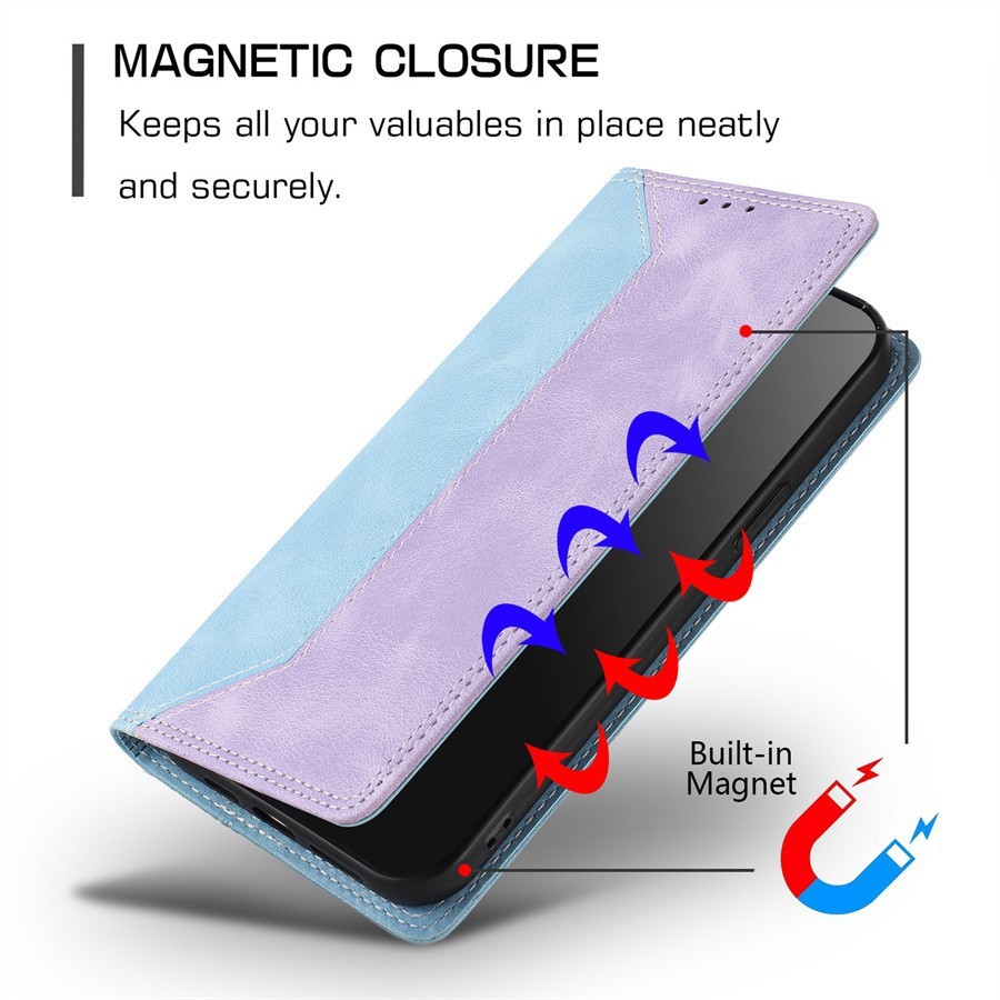 Splice Leather Wallet Phone Case For ZTE Blade A56 A36 A76 A53 A75 V70 ...