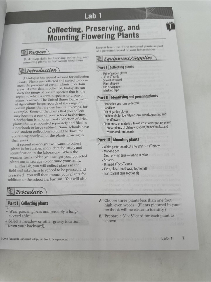 ABeka Biology Student Field & Lab Manual (4th Edition) 10th Grade ...