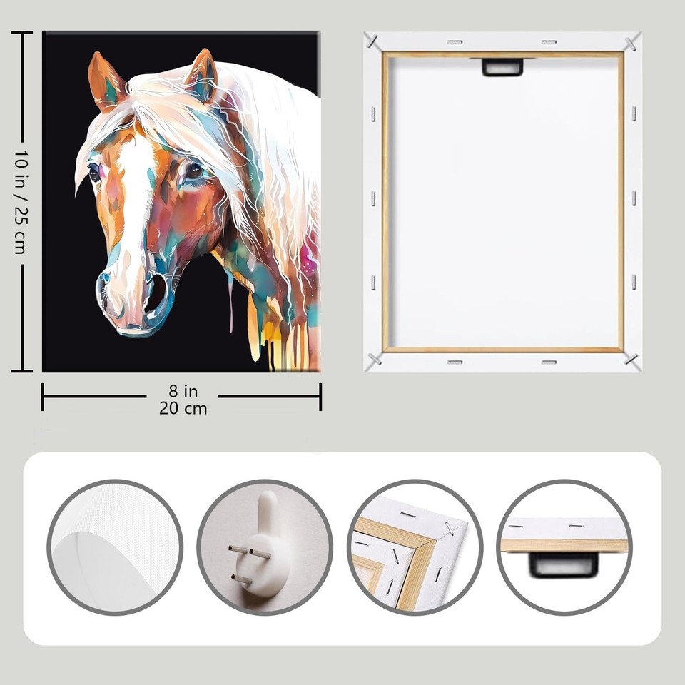 Framed Horse Wall Art, 4 Set 8x10 Inch Canvas Prints for Home Office ...