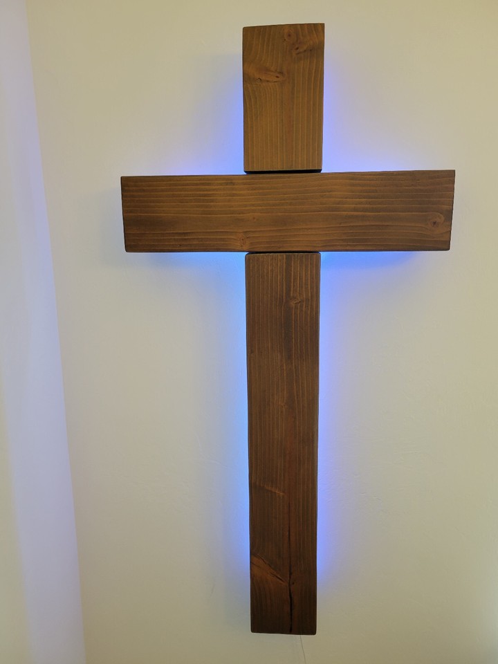 Wood Cross LED Light-UP Backlit Church Wall Mount Handmade Large 48" x ...
