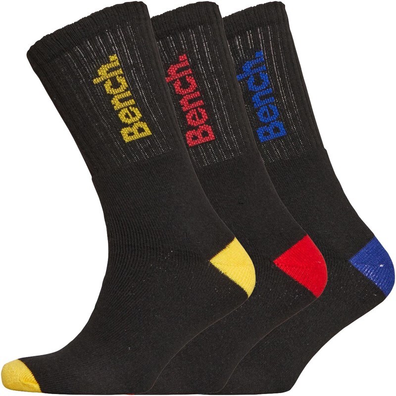 Bench Mens Sock Cobb Three Pack Sports Crew Socks Mixed White Black ...