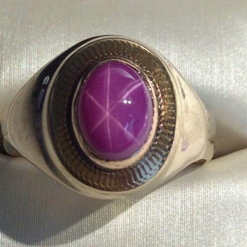 VINTAGE 18k YELLOW GOLD Linde PINK STAR SAPPHIRE RING SZ 7 WEIGHS 7.5 ...