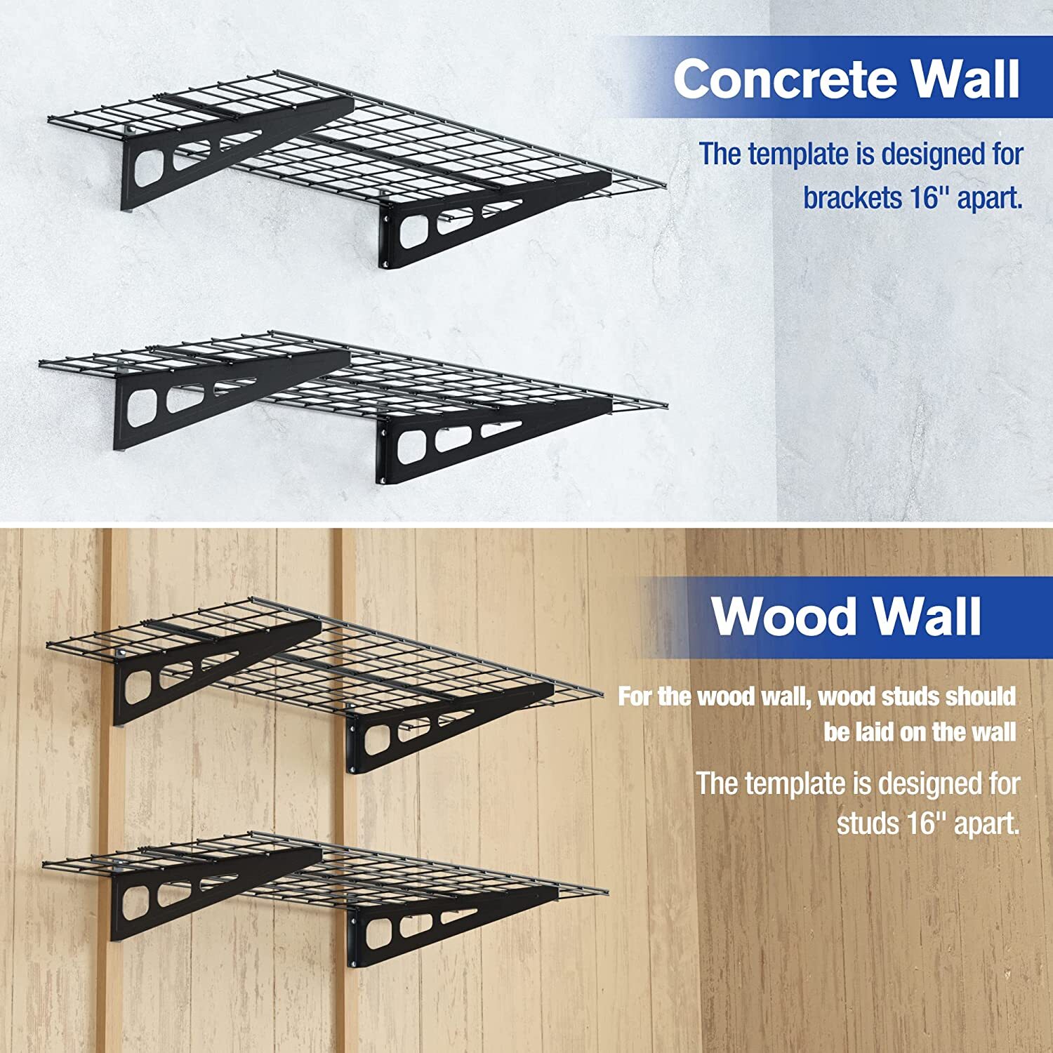 WORKPRO 2-Pack 2 X 4FT/6FT Garage Wall Shelving Heavy Duty Wall Mounted ...