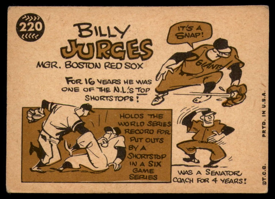 1960 Topps #220 Billy Jurges Very Good Red Sox MG ID:168618 | eBay