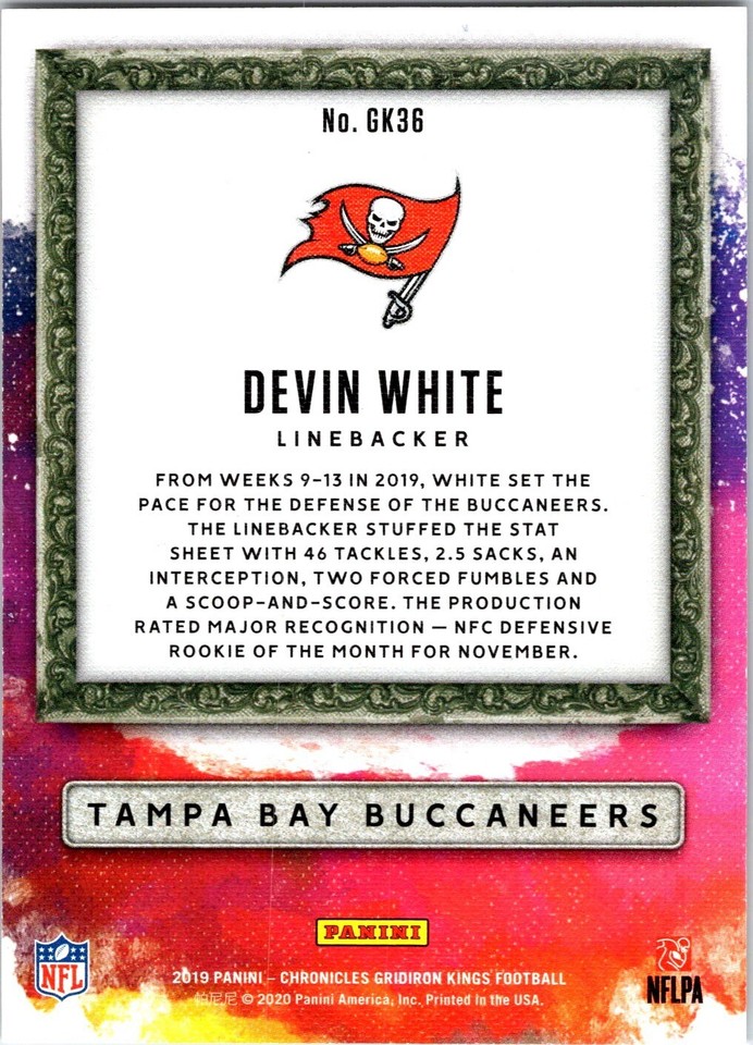 2019 Chronicles Gridiron Kings Devin White Rookie RC Red /199 ...