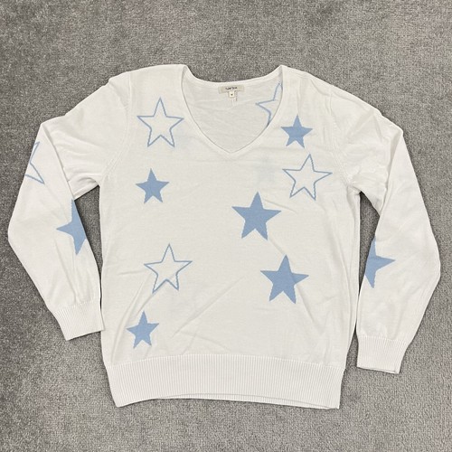 Tyler Boe Sweater Womens Medium White Blue Stars Space Astronomy V-Neck ...