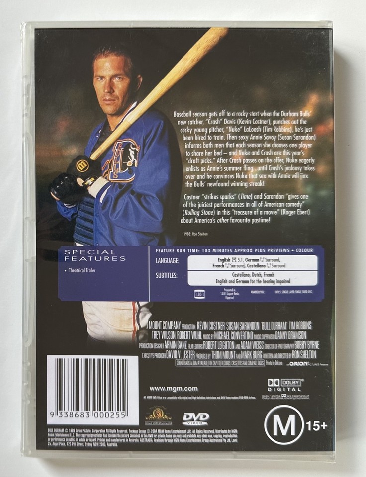 Bull Durham (DVD) Region 4 Kevin Costner Tim Robbins Susan Sarandon New ...